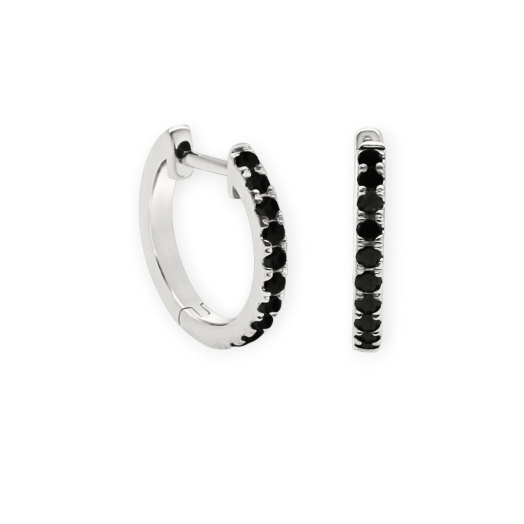 14K Solid Gold Black Natural Diamond Tiny Earrings Hoop, Small Hoop ...