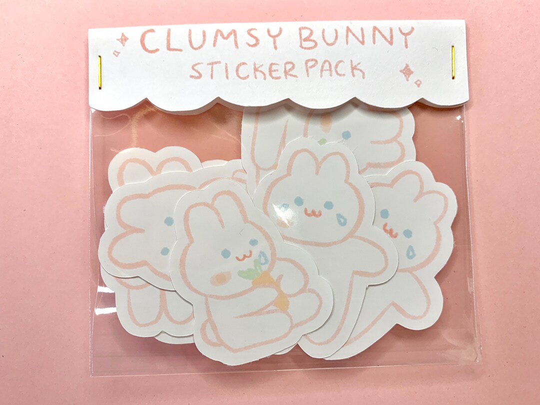Clumsy Bunny Sticker Pack | Cute Rabbit Stickers, Cute Sticker Bundle ...