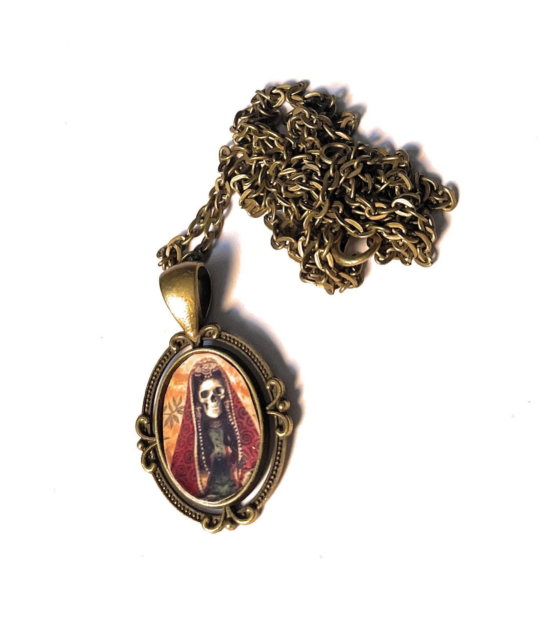 La Santa Muerte Small Medal With Chain 3x2 Cm Bronze - Etsy