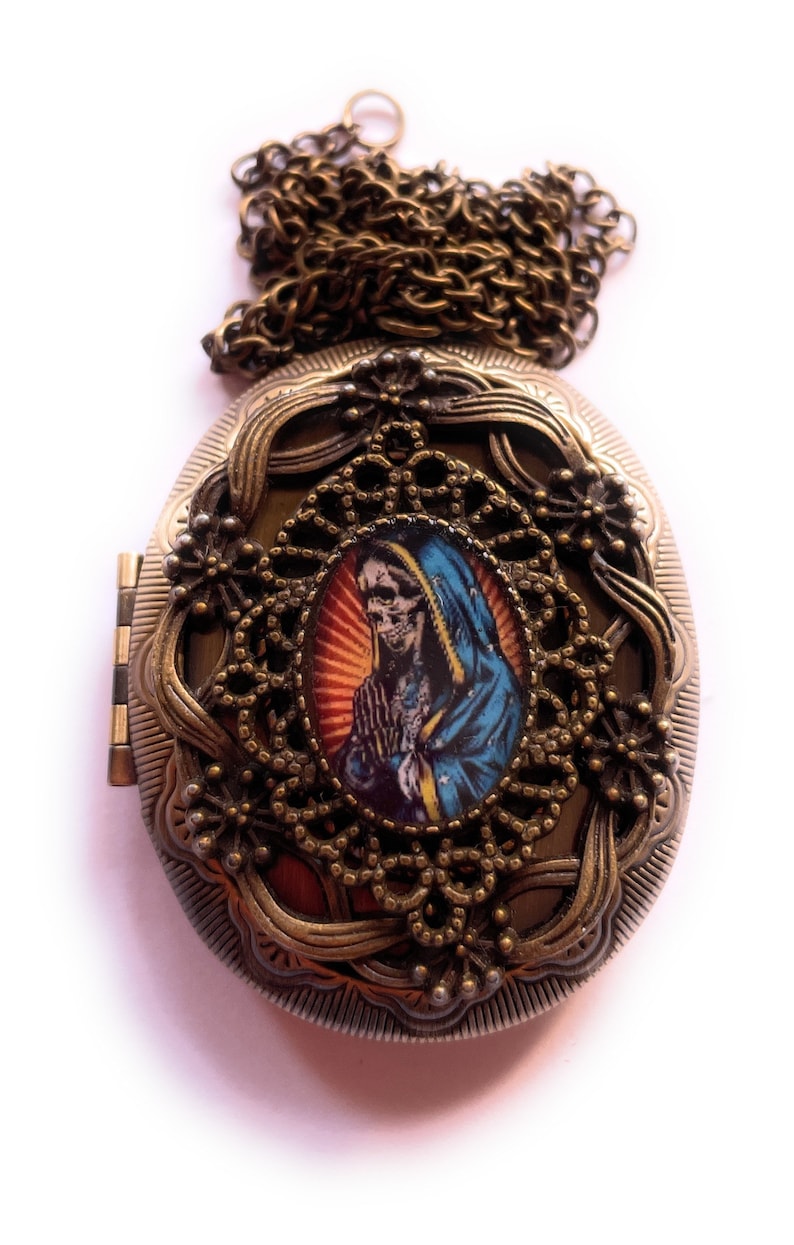 La Santa Muerte - Medallion Keeps Photos Also Used as a Pillbox - Etsy