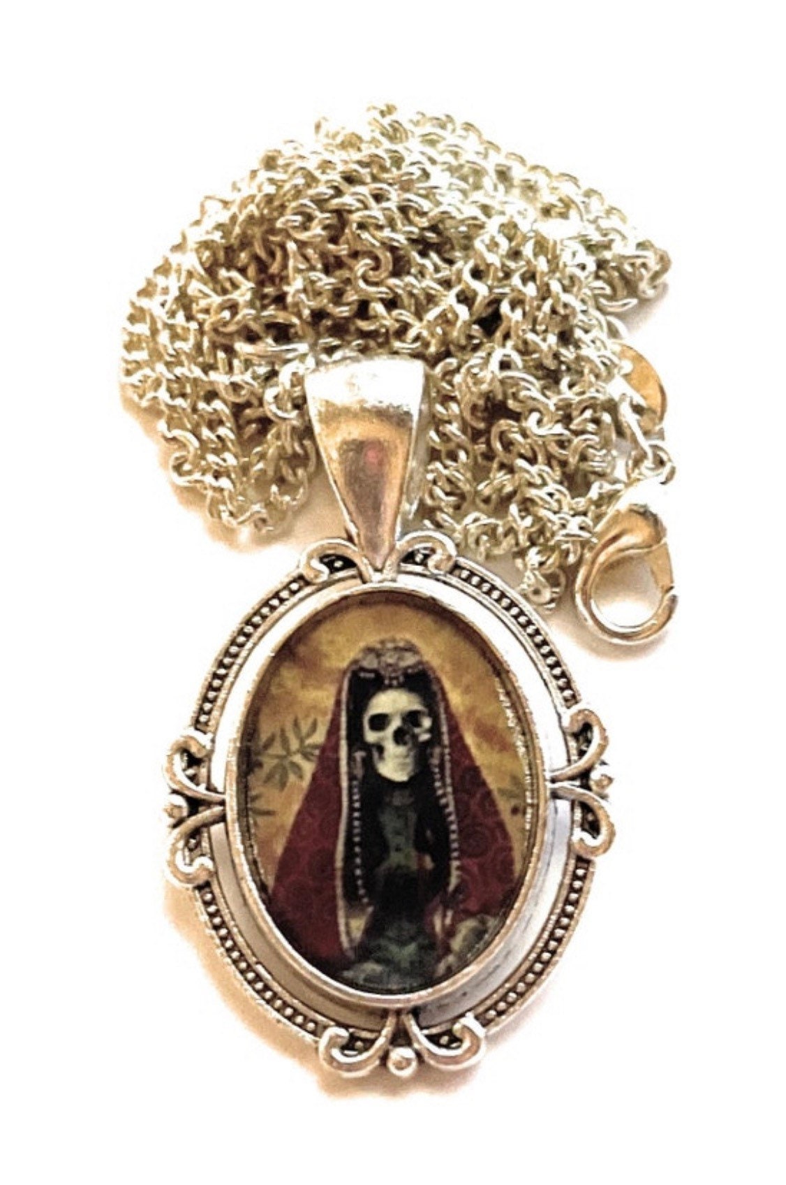 La Santa Muerte Small Medal With Chain 3x2 Cm Silver - Etsy