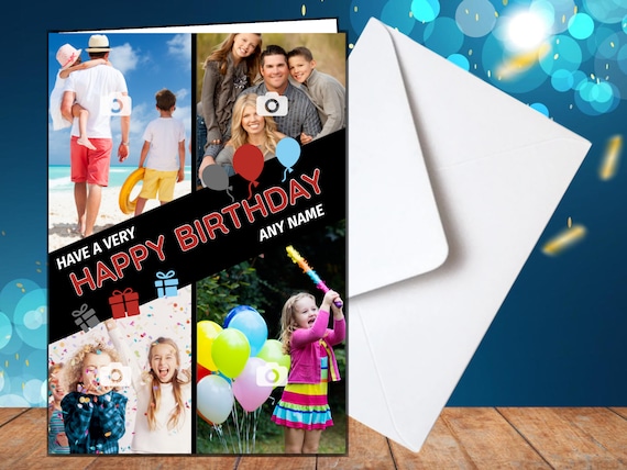 Personalised Photo Birthday Card Add Name and 4 Images Happy - Etsy