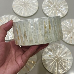 Sunshine Capiz Shell Inlay Round Coasters Set With Holder, 6 Coasters ...
