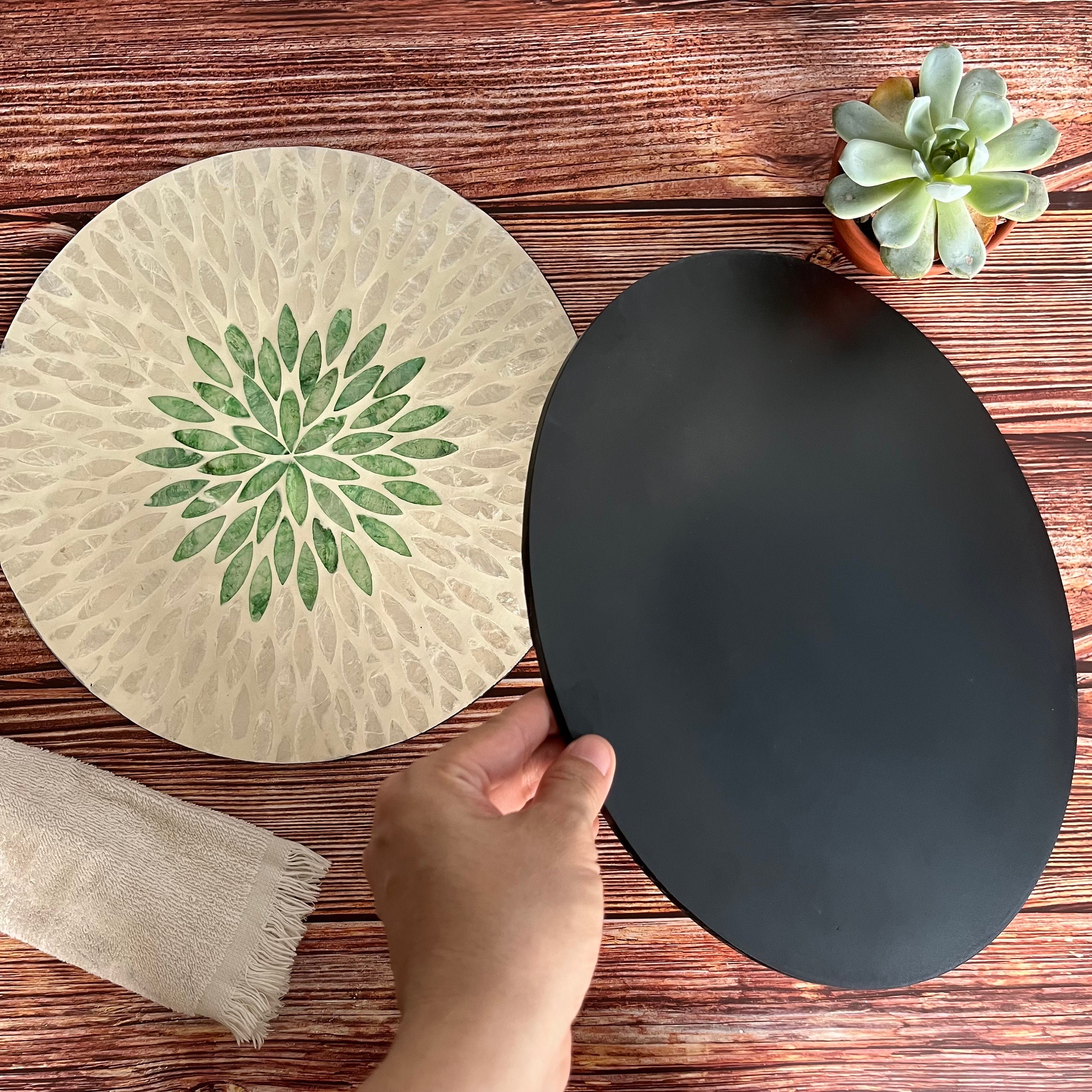 Set 2 Mother of Pearl Inlay Placemat in White and Green Nacre - Etsy