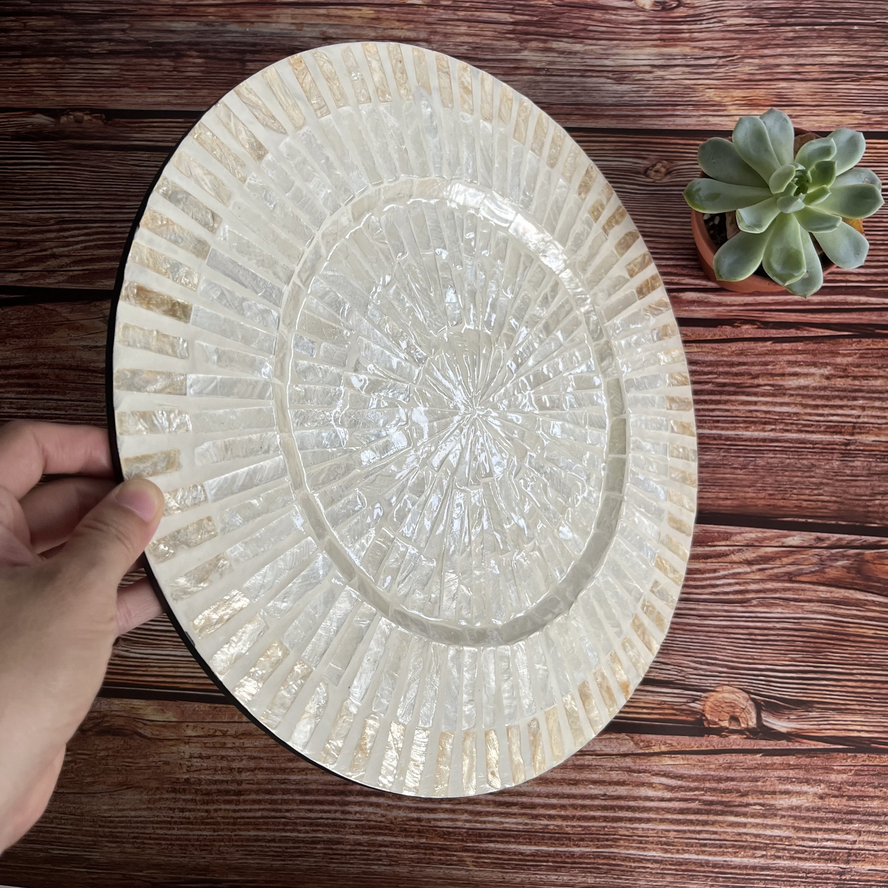 Set 2 White Mother Pearl Inlay Nacre Wood Charger Plates for - Etsy