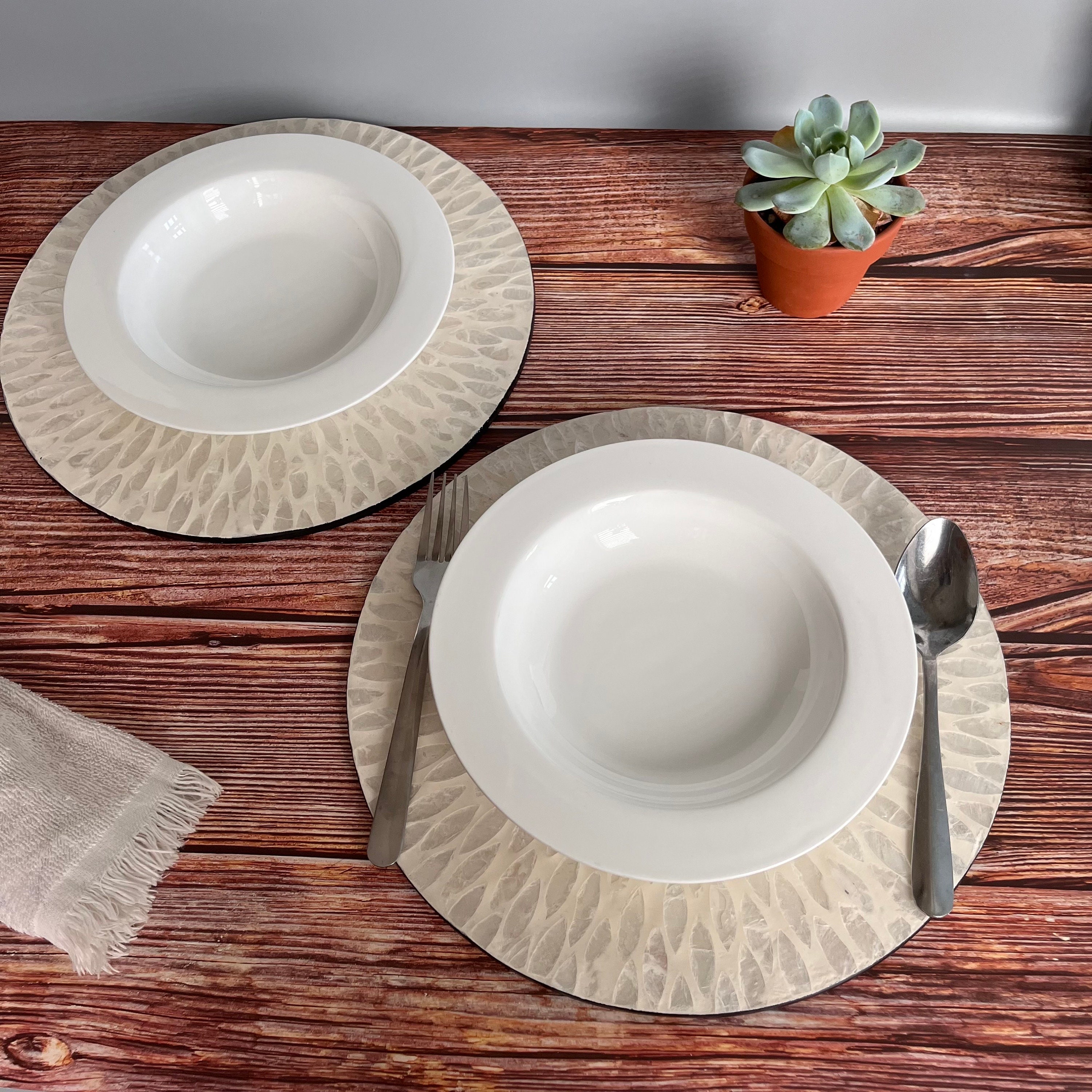 Set 2 Mother of Pearl Inlay Placemat in White and Green Nacre - Etsy