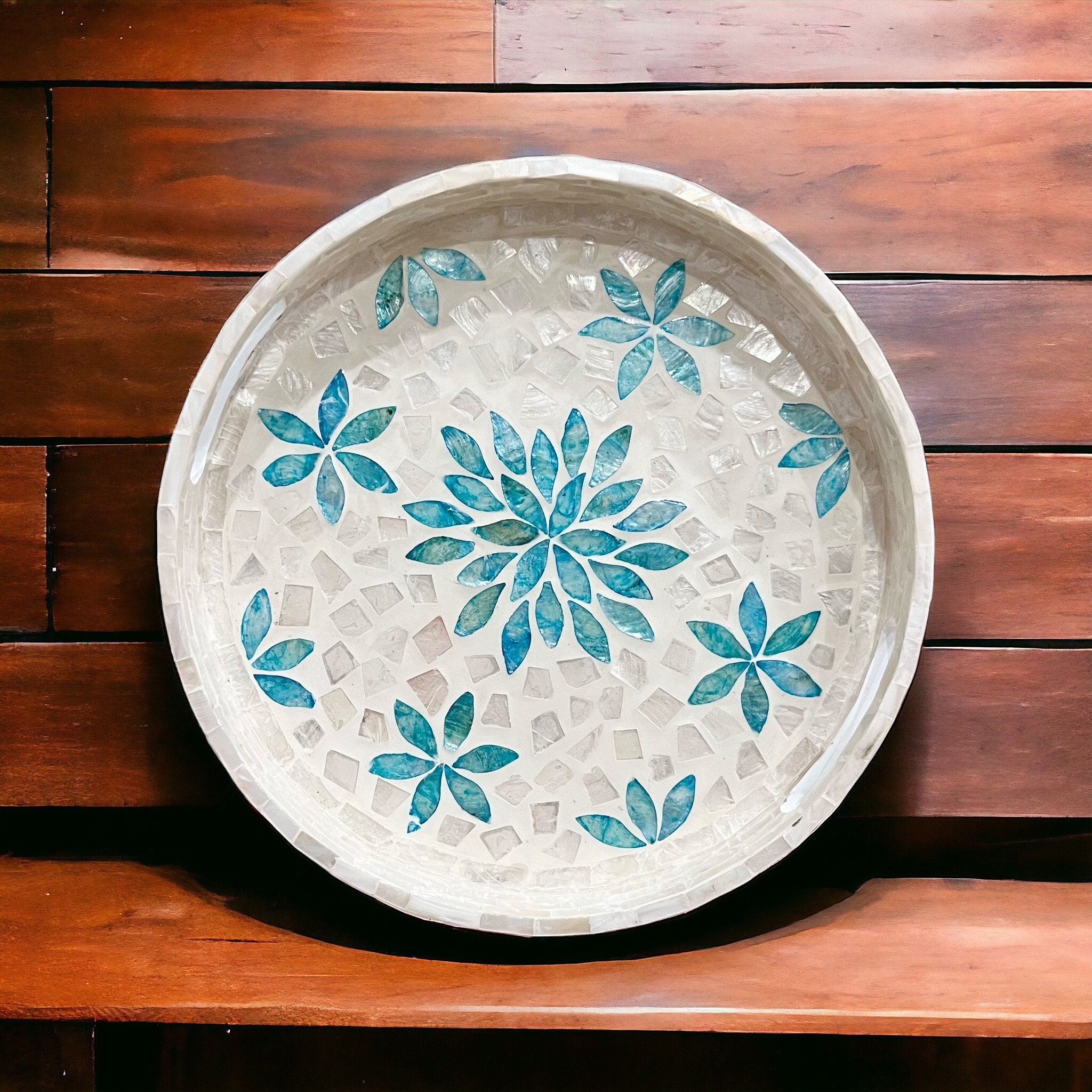 Blue Capiz Shell Serving Tray: Mother of Pearl Inlay, Handmade Home ...