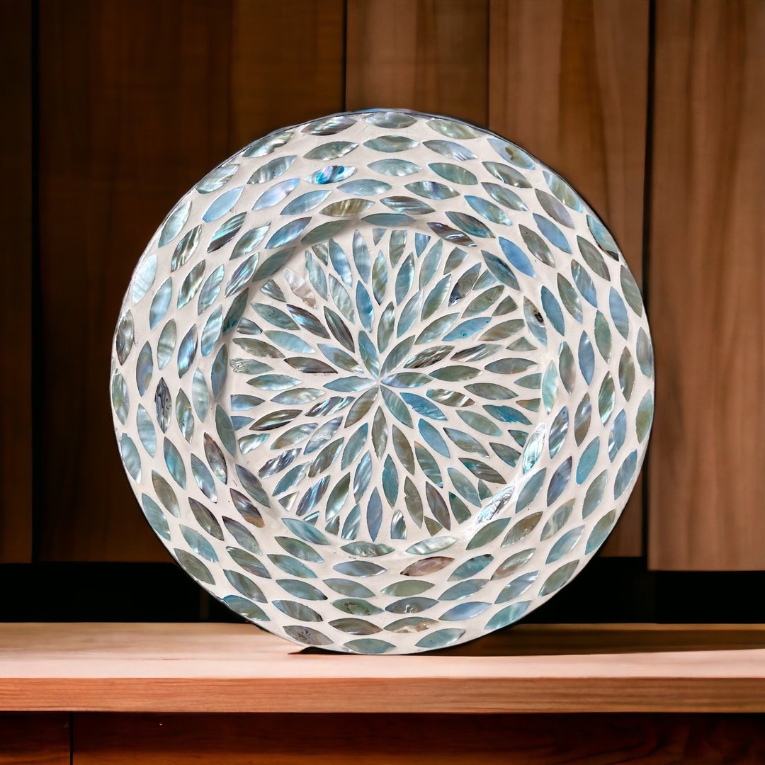 Set 2 Pack Mother Pearl Inlay Nacre Wood Charger Plates for Dining ...