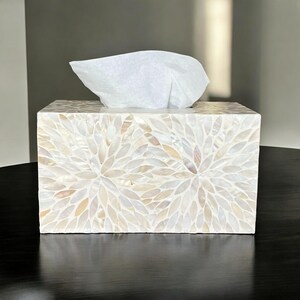 Mother of Pearl Inlay Tissue Box Cover - Ivory Cream Floral Nacre ...