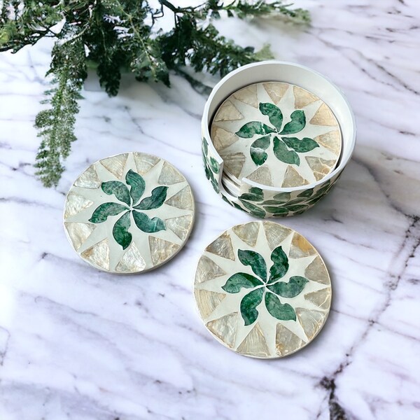 Green Mother of Pearl Coasters - Etsy