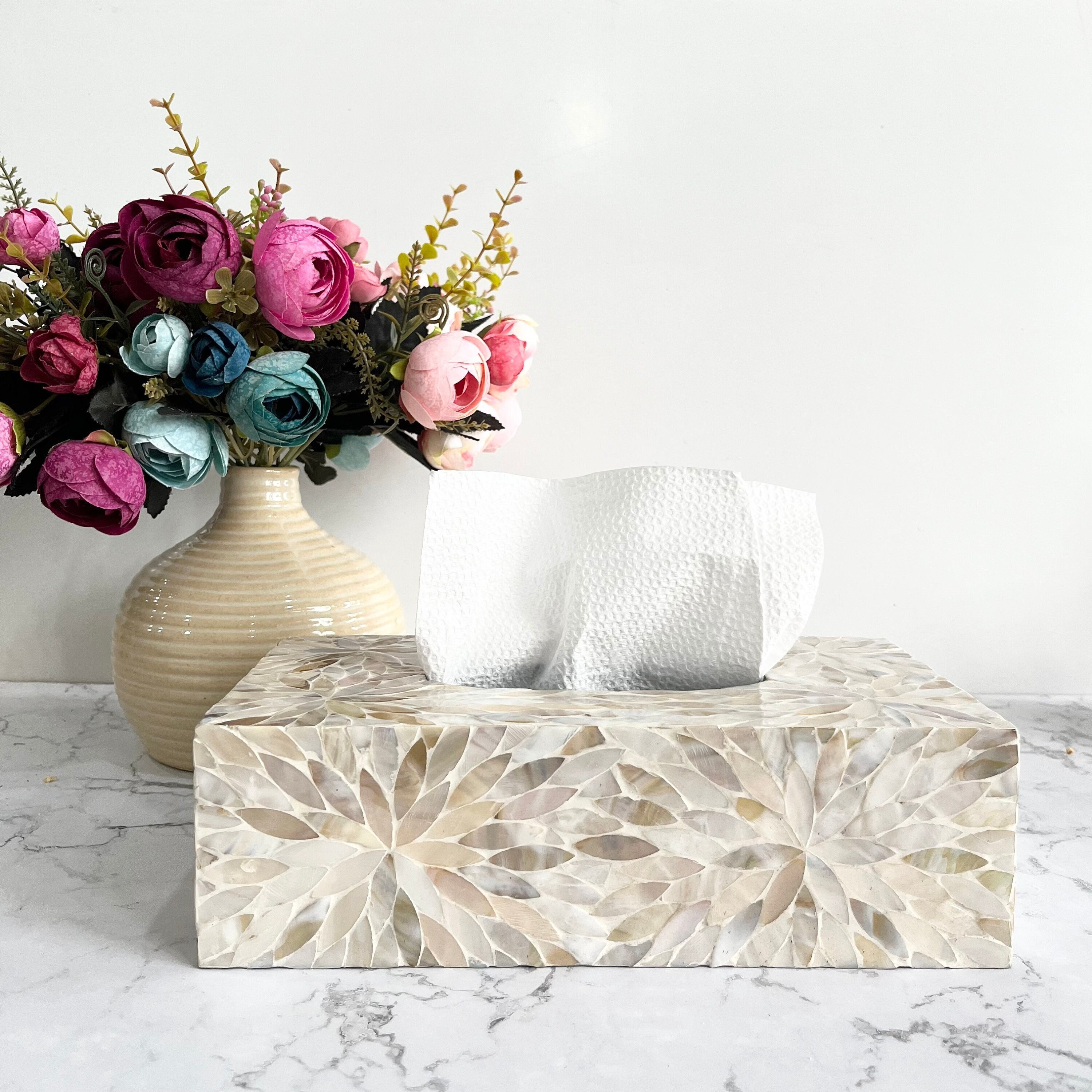 Mother Pearl Inlay Tissue Box Vintage Style Rectangle Tissue - Etsy