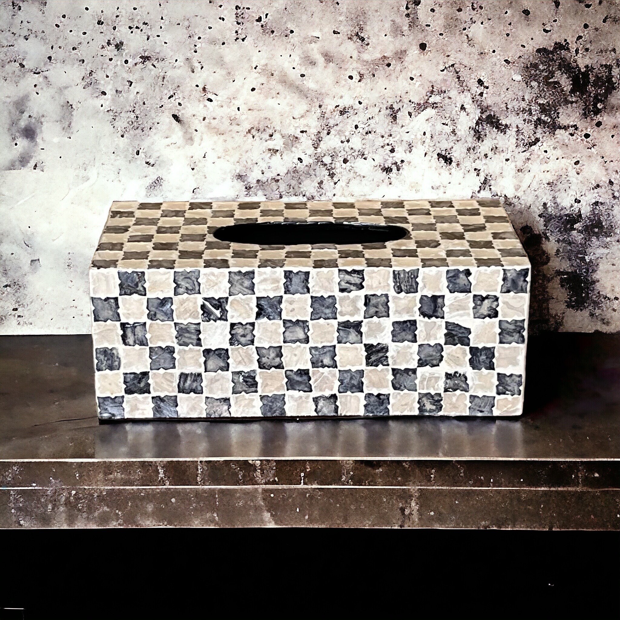 Black and White Mosaic Mother Pearl Rectangle Tissue Box Holder, Caro ...