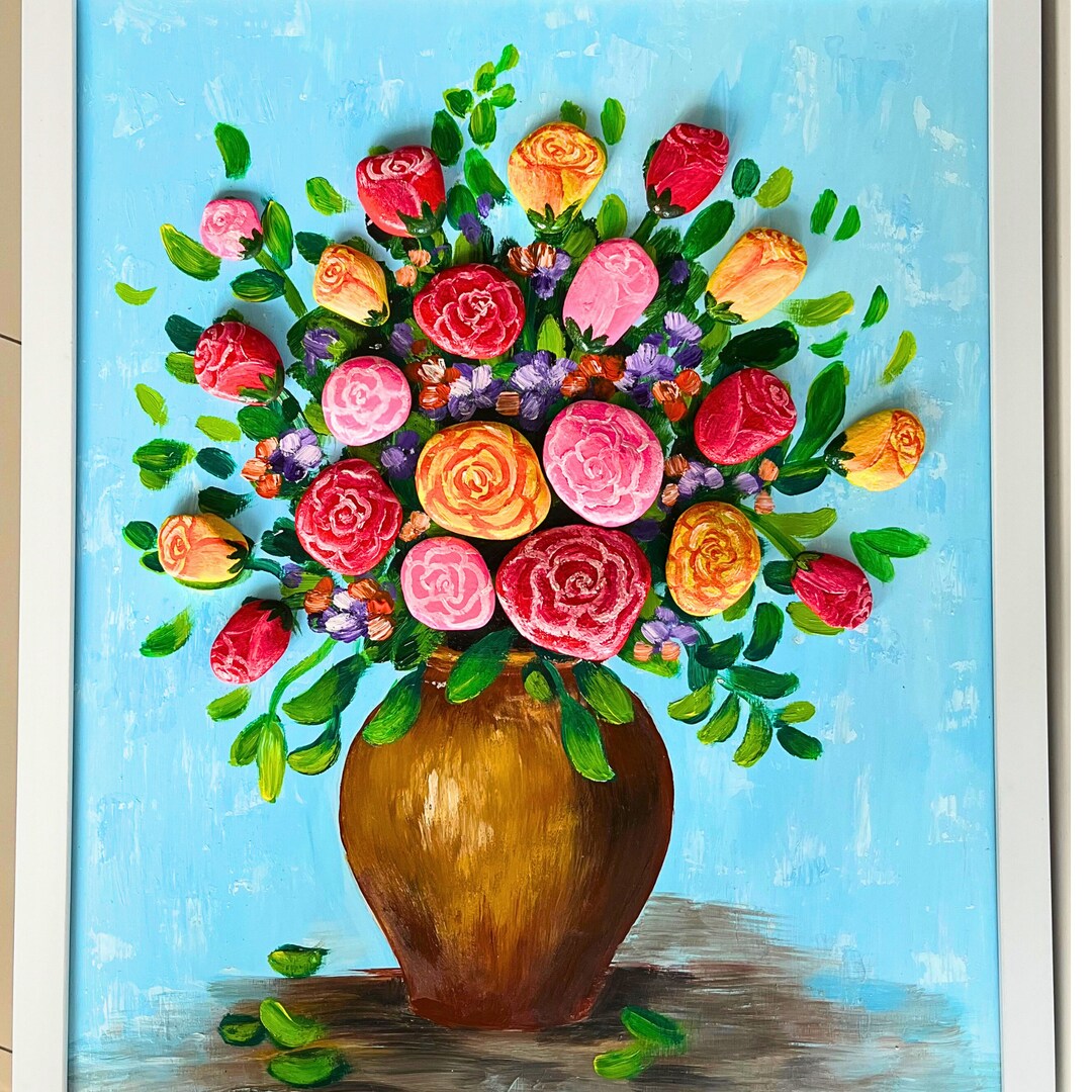 Colored Pebble Art Flower Vase, Stone Art, Hanging Wall Art, Pebbles ...