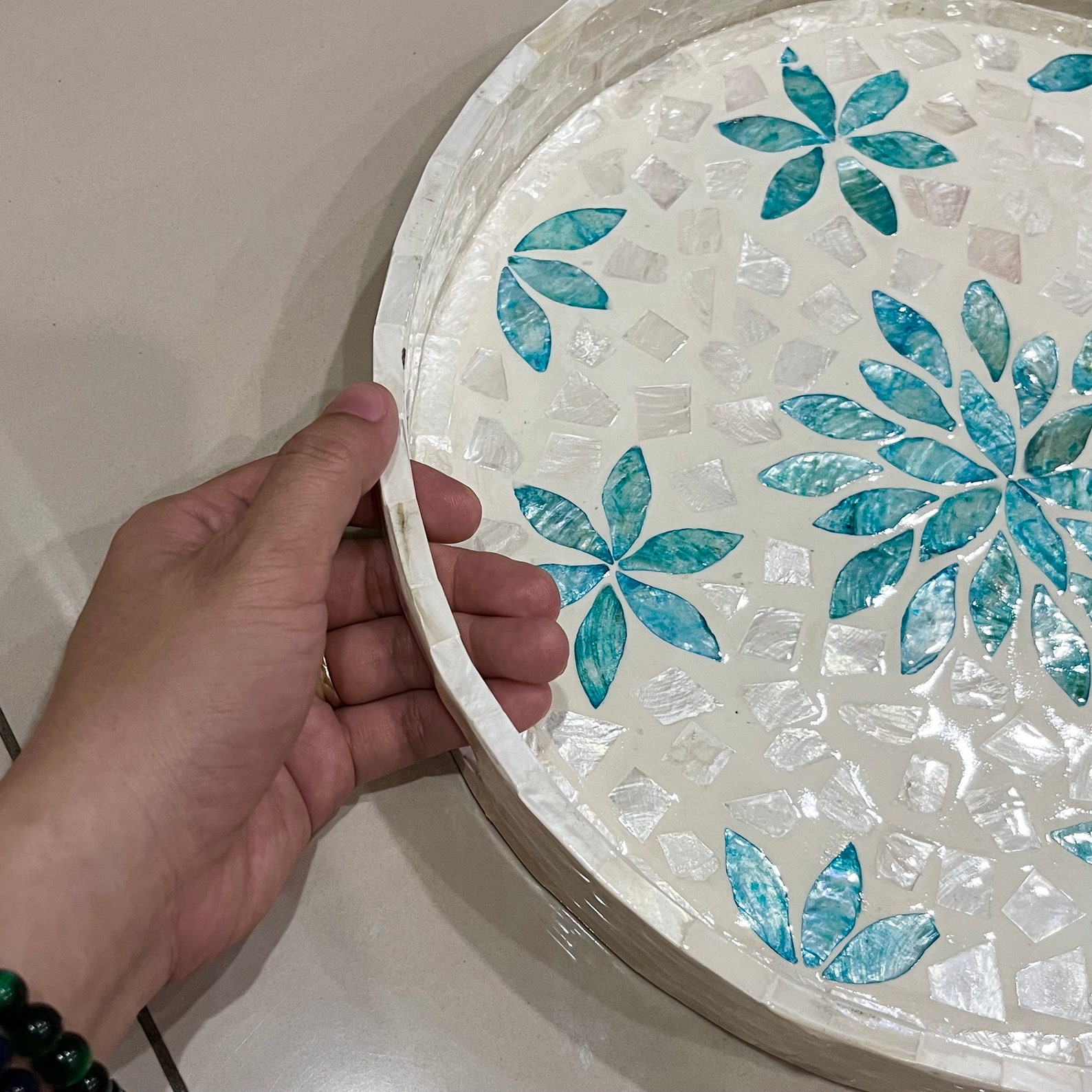 Blue Capiz Shell Serving Tray: Mother of Pearl Inlay, Handmade Home ...