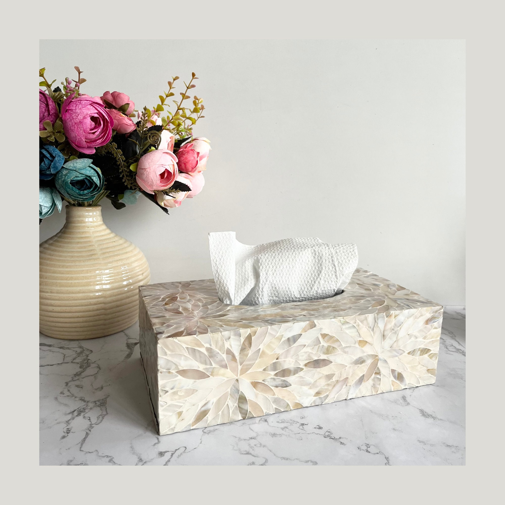 Mother Pearl Inlay Tissue Box Vintage Style Rectangle Tissue - Etsy