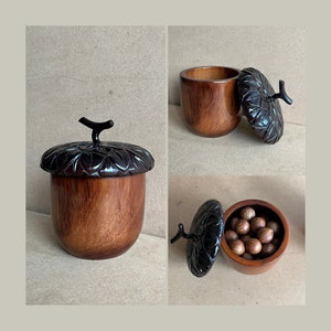 Handmade Wooden Acorn Box, Rustic Kitchen Storage, Unique Home Decor ...