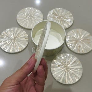 Sunshine Capiz Shell Inlay Round Coasters Set With Holder, 6 Coasters ...