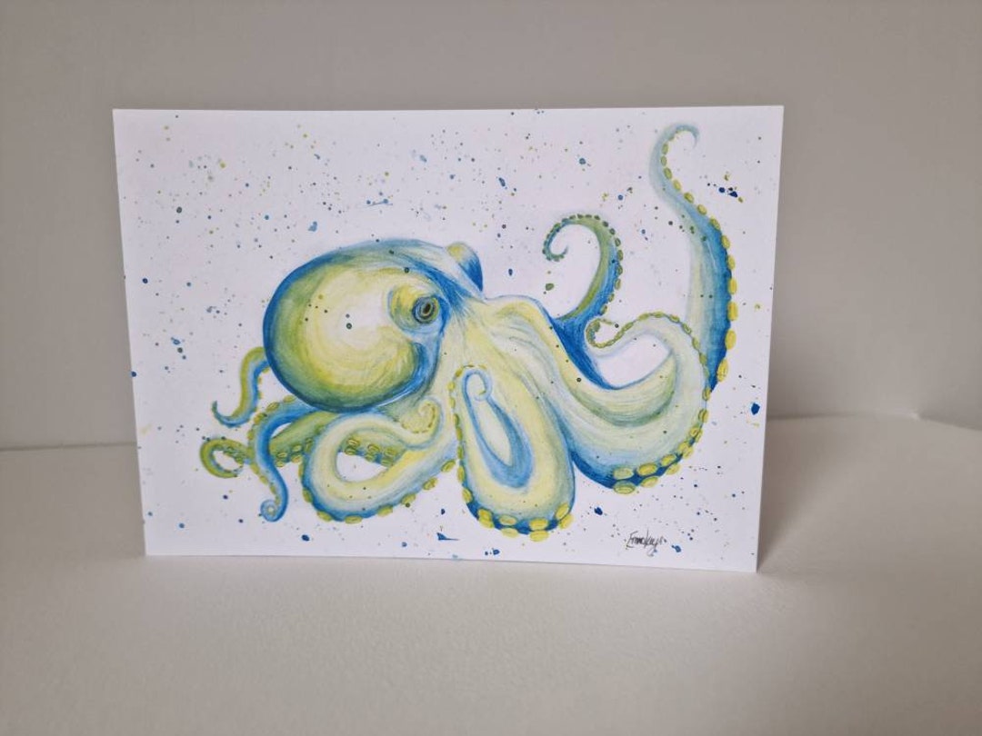 Octopus Greetings Card From Original Watercolour Blank - Etsy