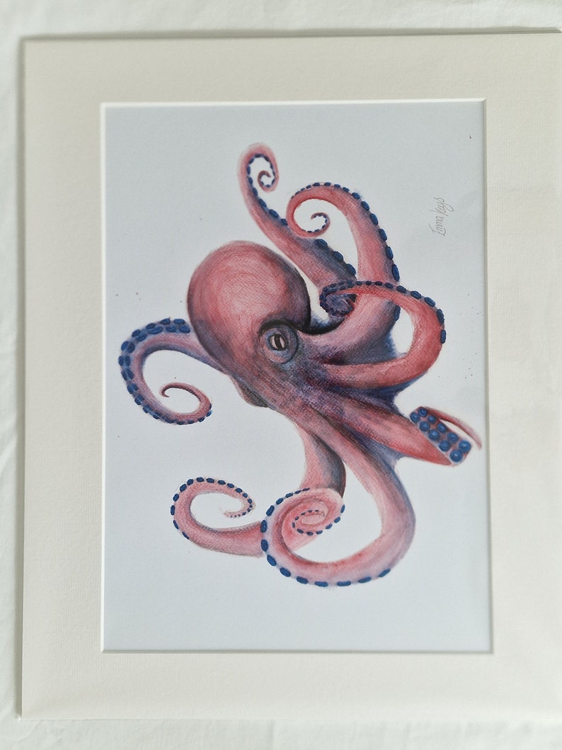 Red Octopus Art Print Mounted - Etsy