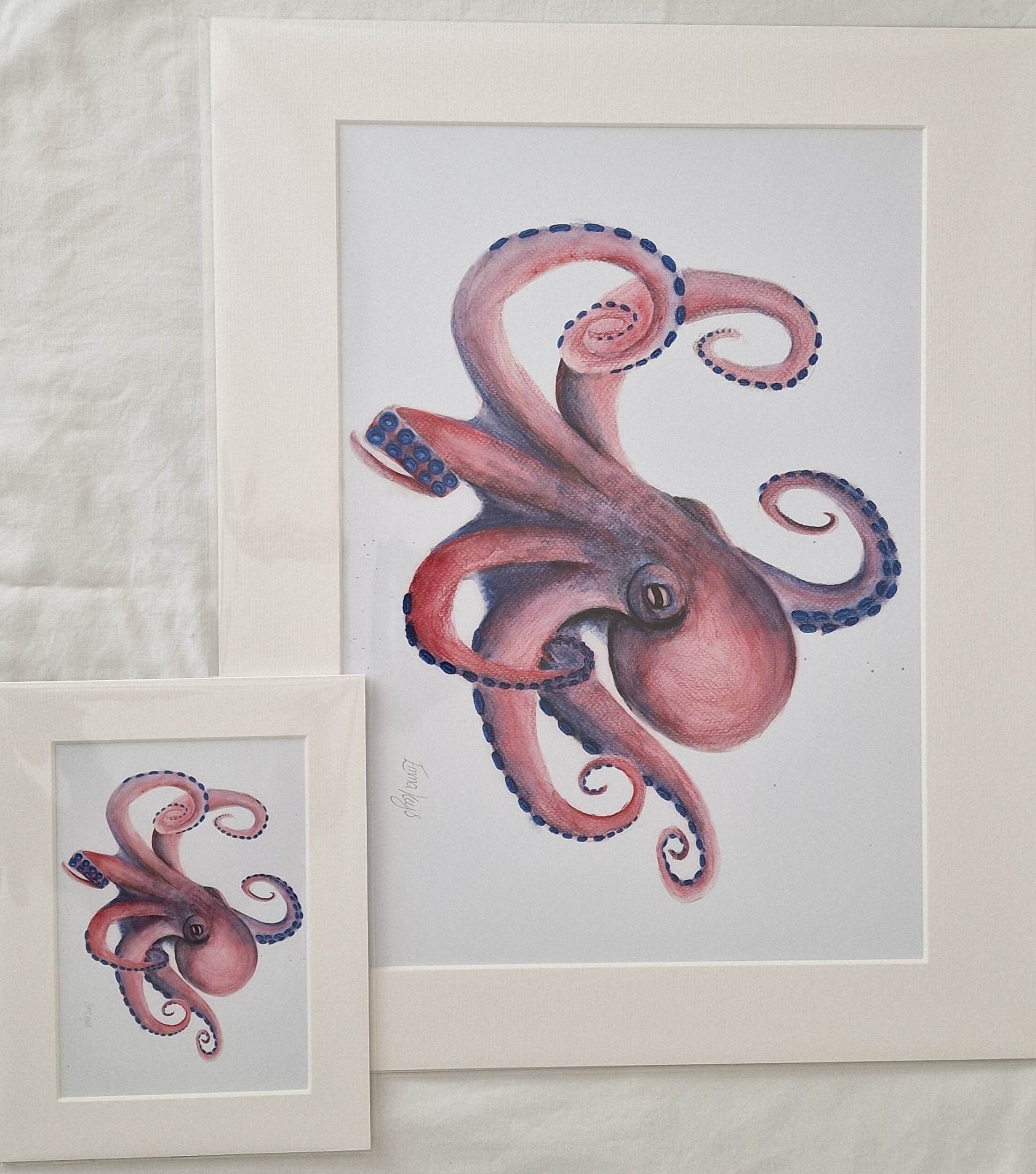 Red Octopus Art Print Mounted - Etsy