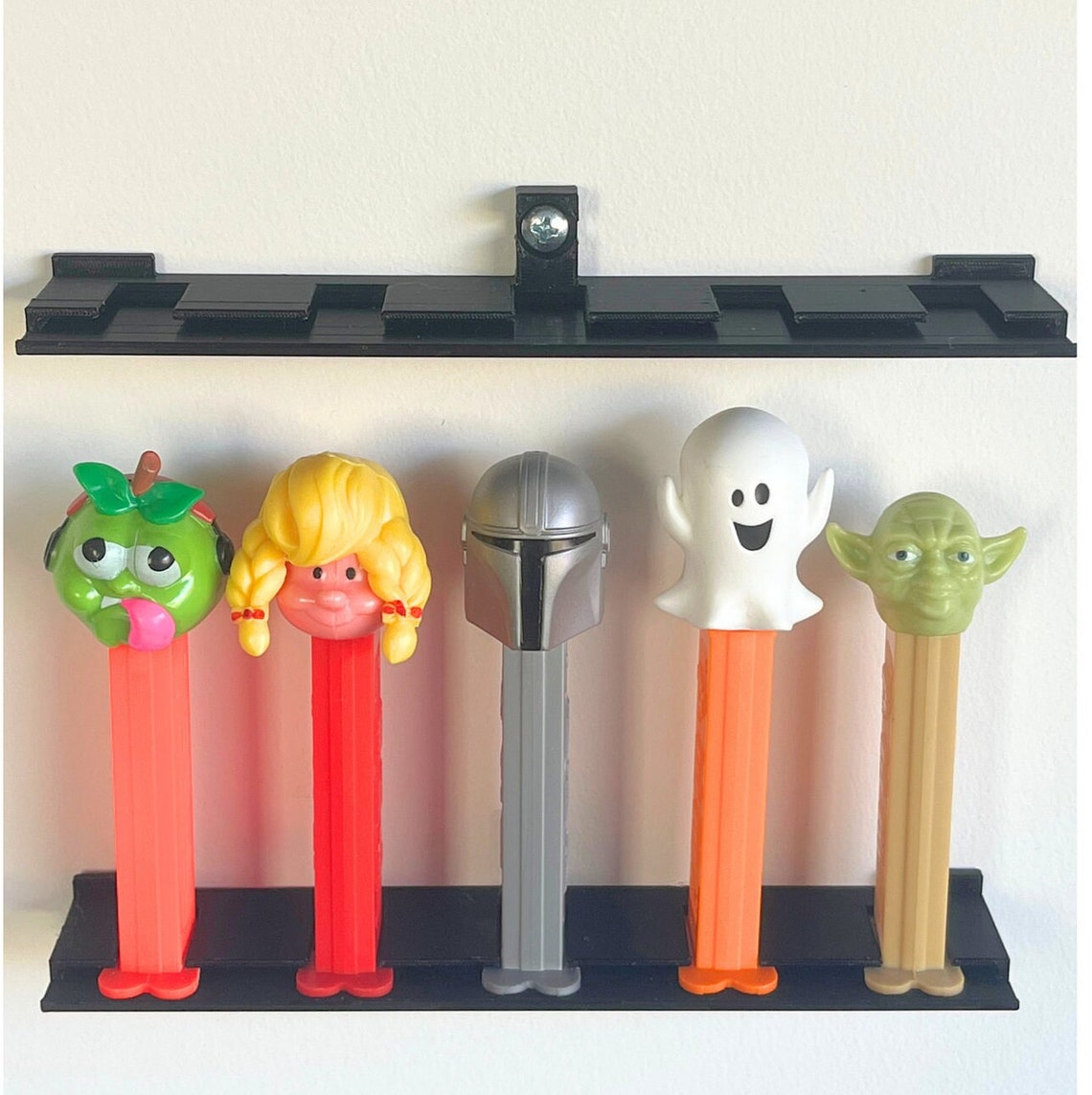 Pez Dispenser Floating Wall Display Stand, Holds 5 Collectible Footed Pez Dispensers, Pez ...
