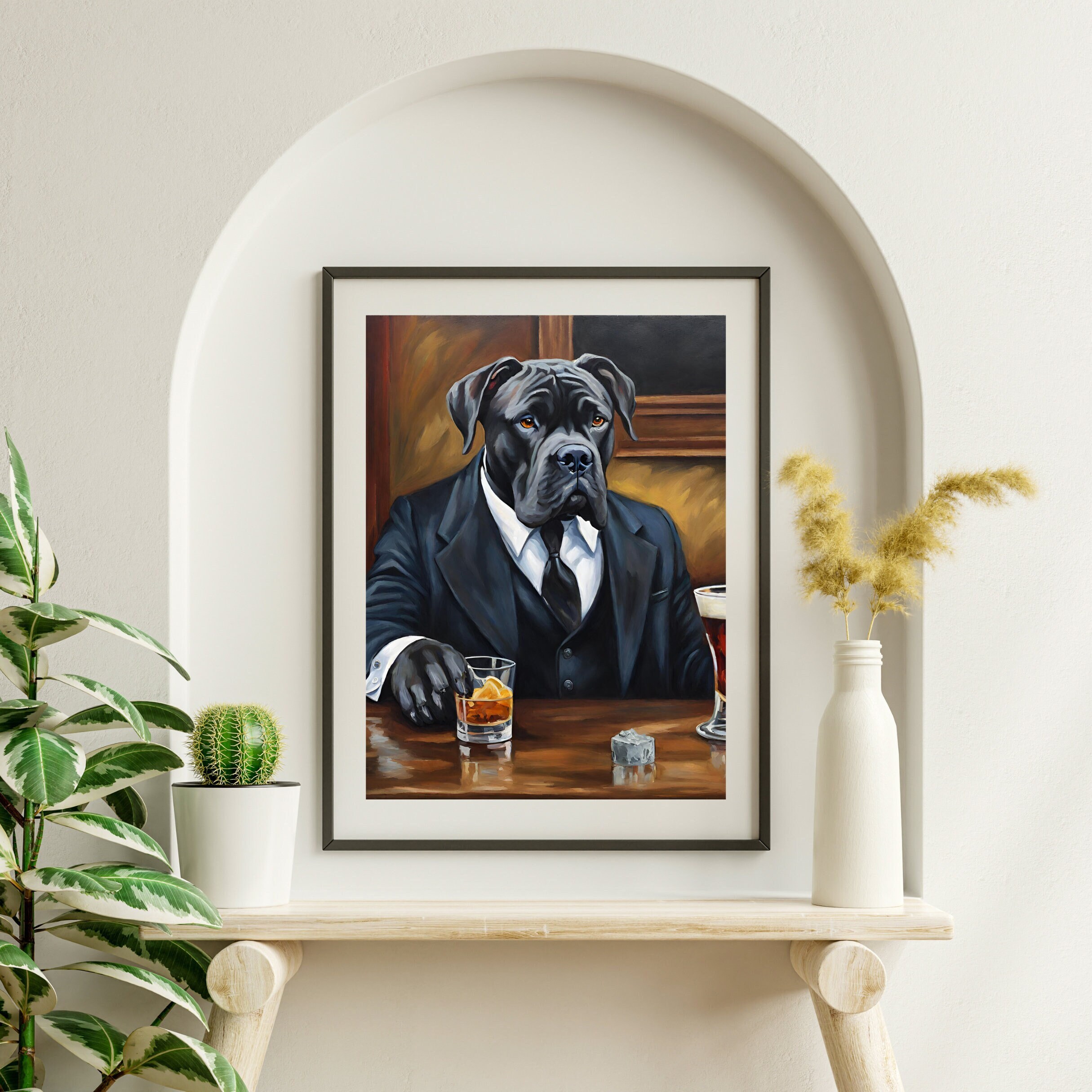 Black Cane Corso Dog Bartender Art Funny Dog Art Art Bar Cart Wall ...