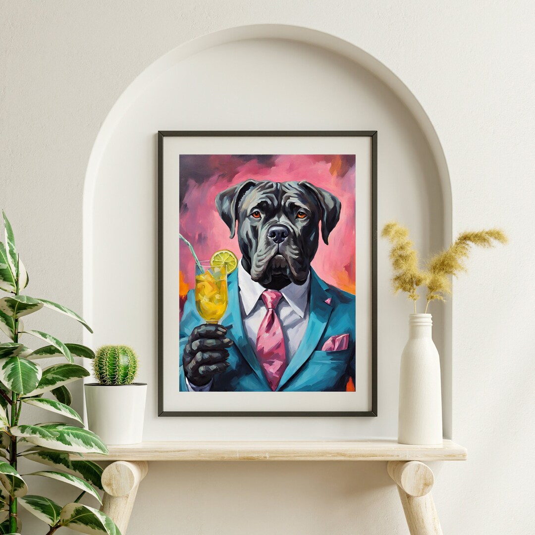 Cane Corso Dog Bartender Cocktail Art Funny Dog Art Art Bar Cart Wall ...
