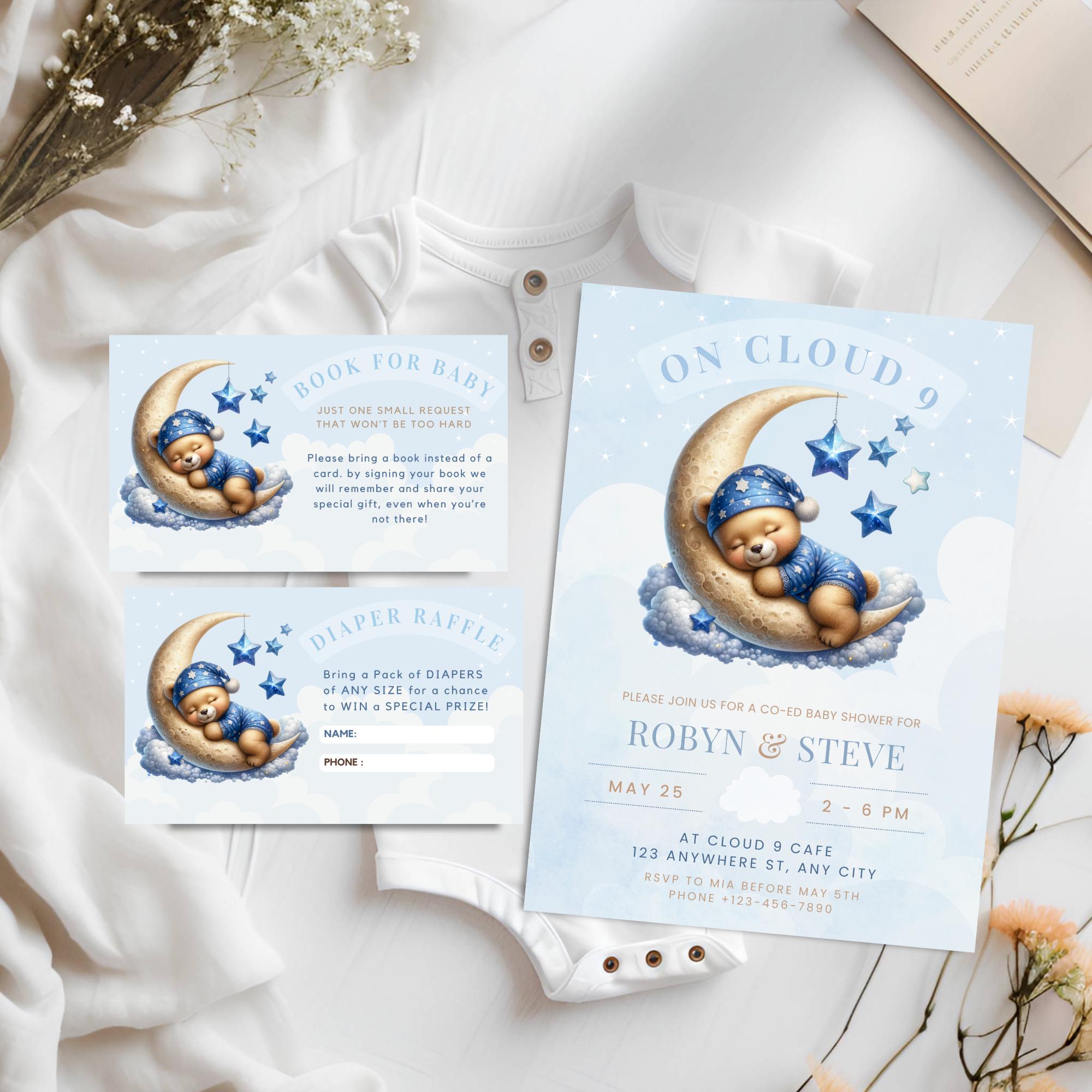 Cloud 9 Baby Shower Invitation Bundle, Boy Baby Shower Cloud 9 , Baby ...
