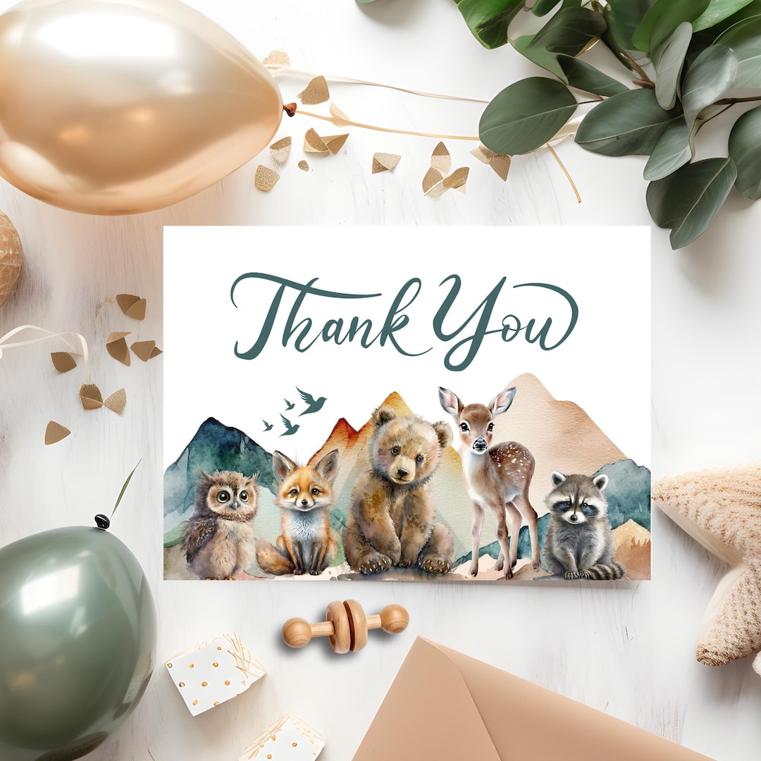 Woodland Animals Thank You Cards, Printable Thank You Notes, Note Cards ...
