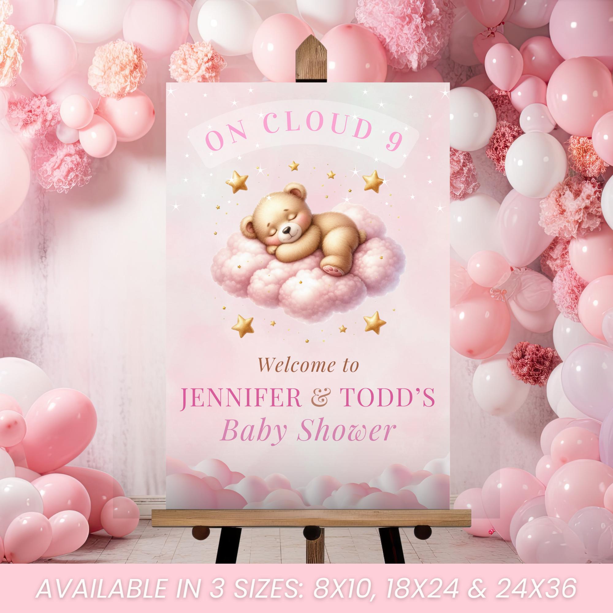 Editable Pink on Cloud 9 Baby Shower Welcome Sign, We're on Cloud Nine ...