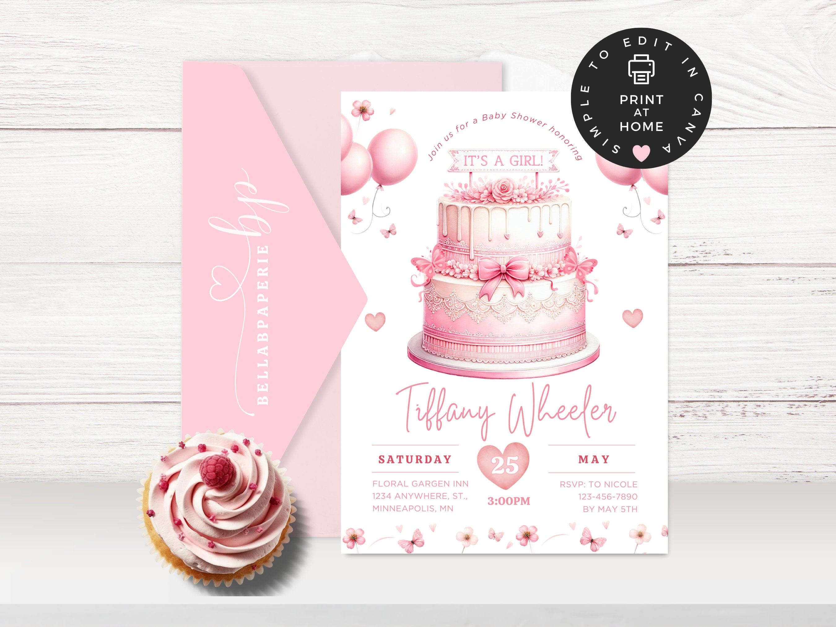 Its a Girl! Pink Cake Baby Shower Invitation, INSTANT DOWNLOAD, It's a ...