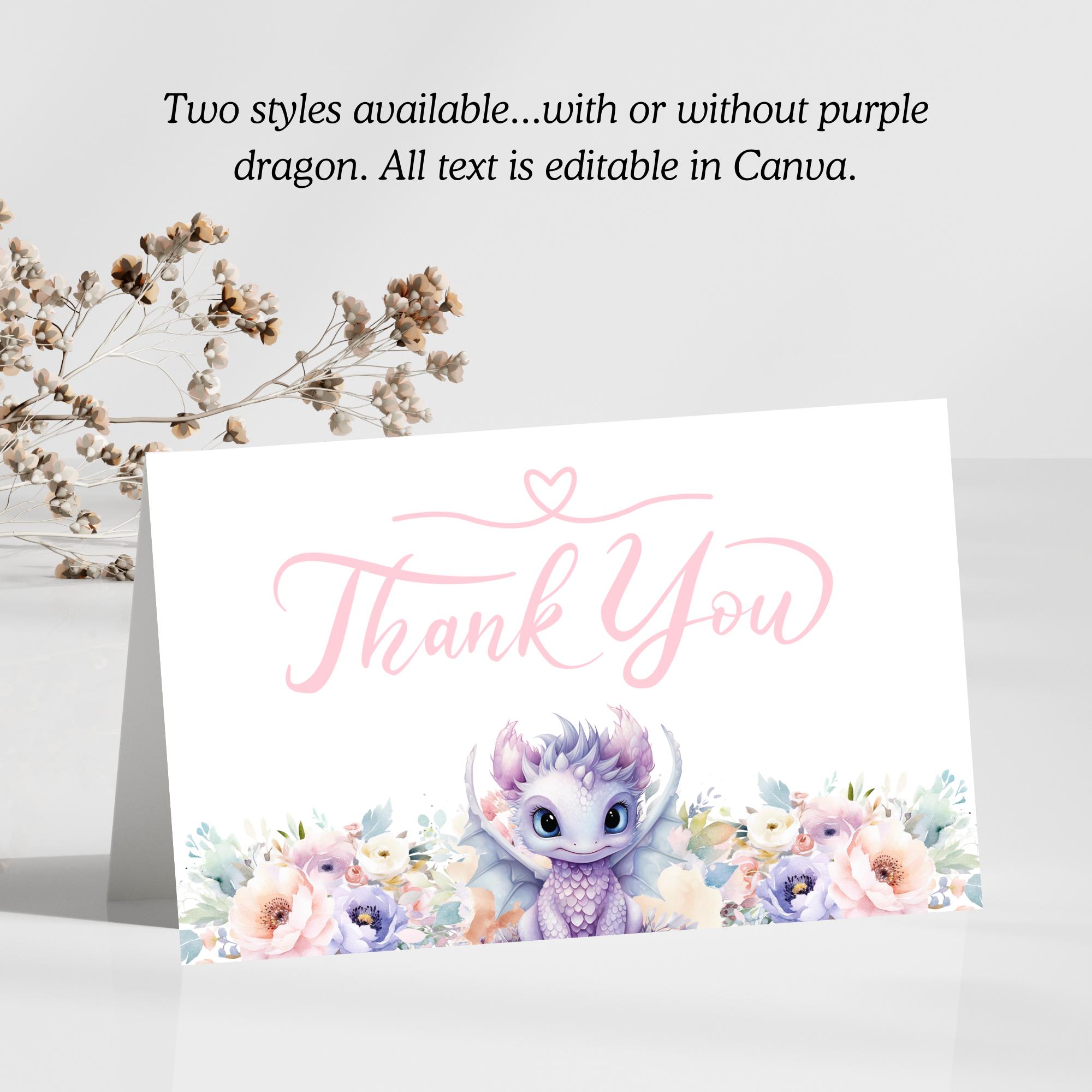Dragon Baby Thank You Cards | INSTANT DOWNLOAD | Printable Thank You ...