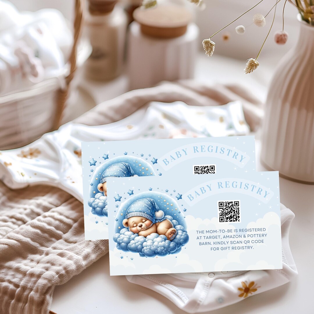 On Cloud 9 Baby Registry Card, Teddy Bear Baby Shower, Boy Baby Shower ...