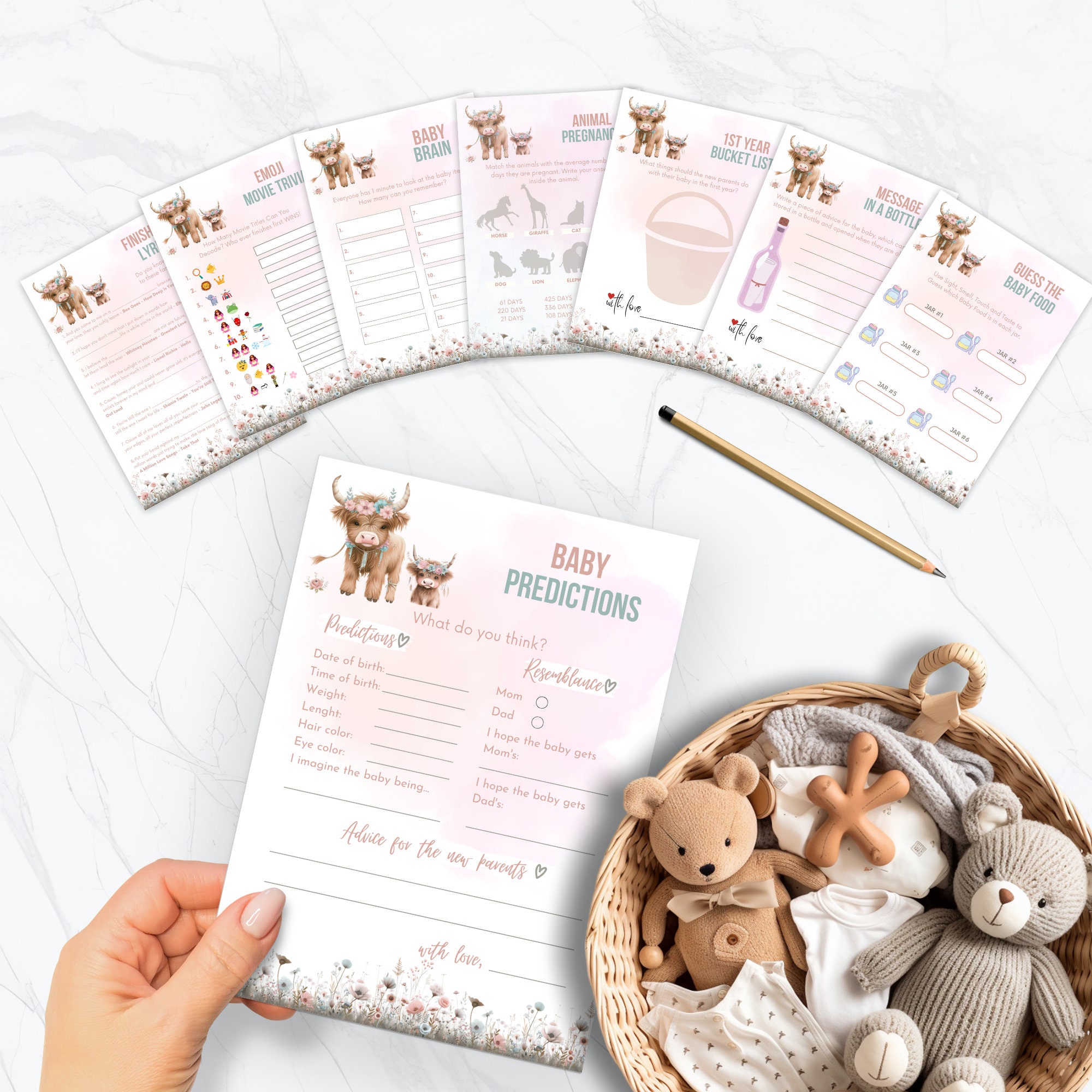 Highland Cow Baby Shower Game Bundle Editable, Girl Highland Cow Baby ...