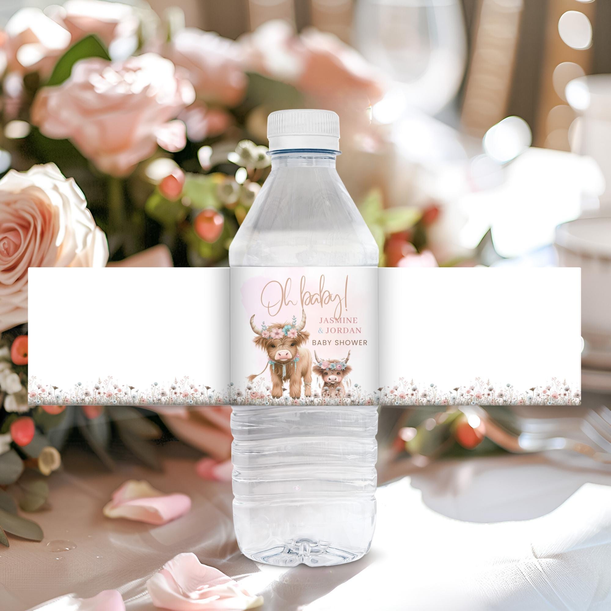 Pink Boho Highland Cow Baby Shower Bottle Label, Holy Cow Baby Shower ...