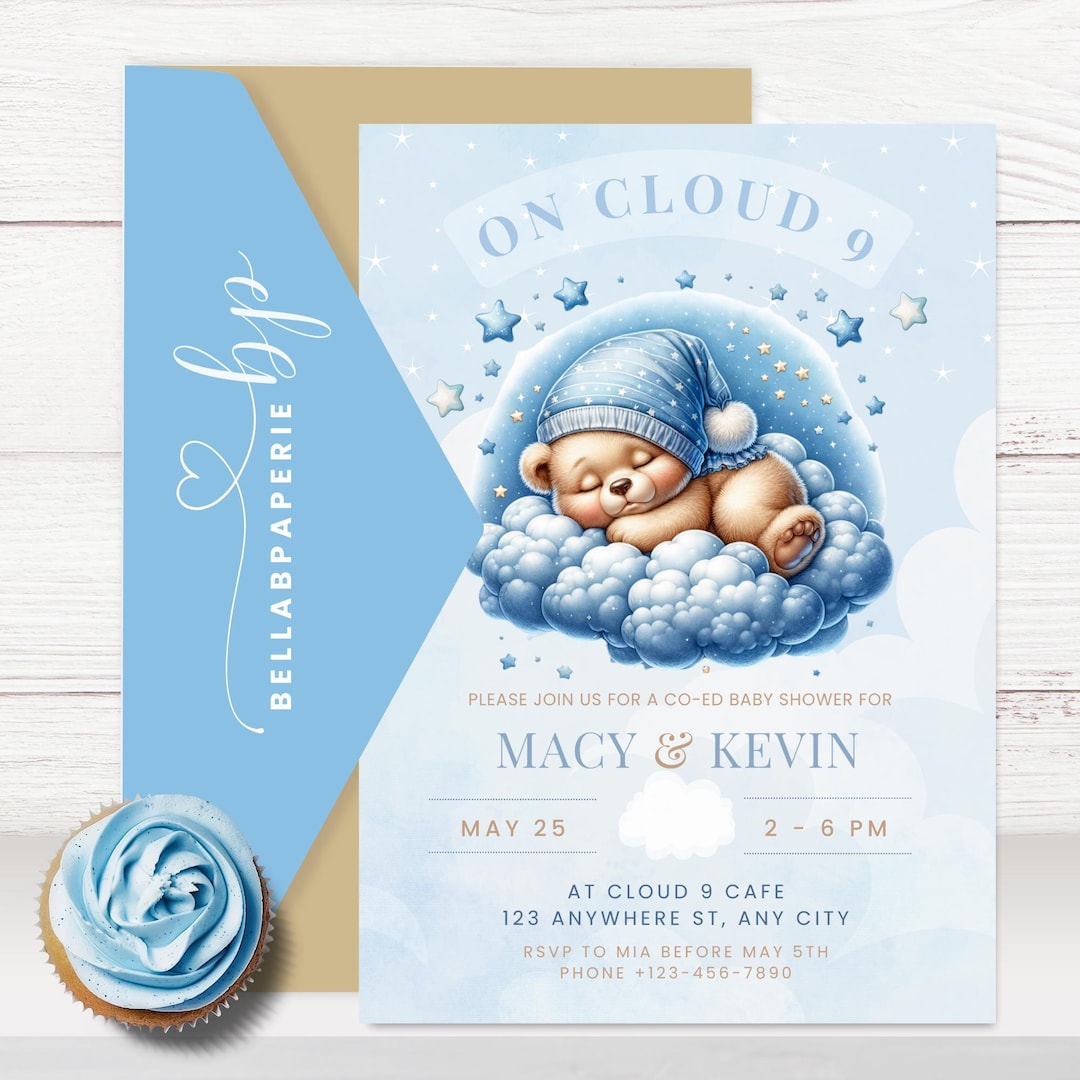 On Cloud 9 Baby Shower Invitation, INSTANT DOWNLOAD, We're on Cloud ...