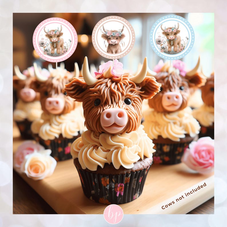 Highland Cow Baby Shower Decorations, Cupcake Decor, Baby Shower Party ...