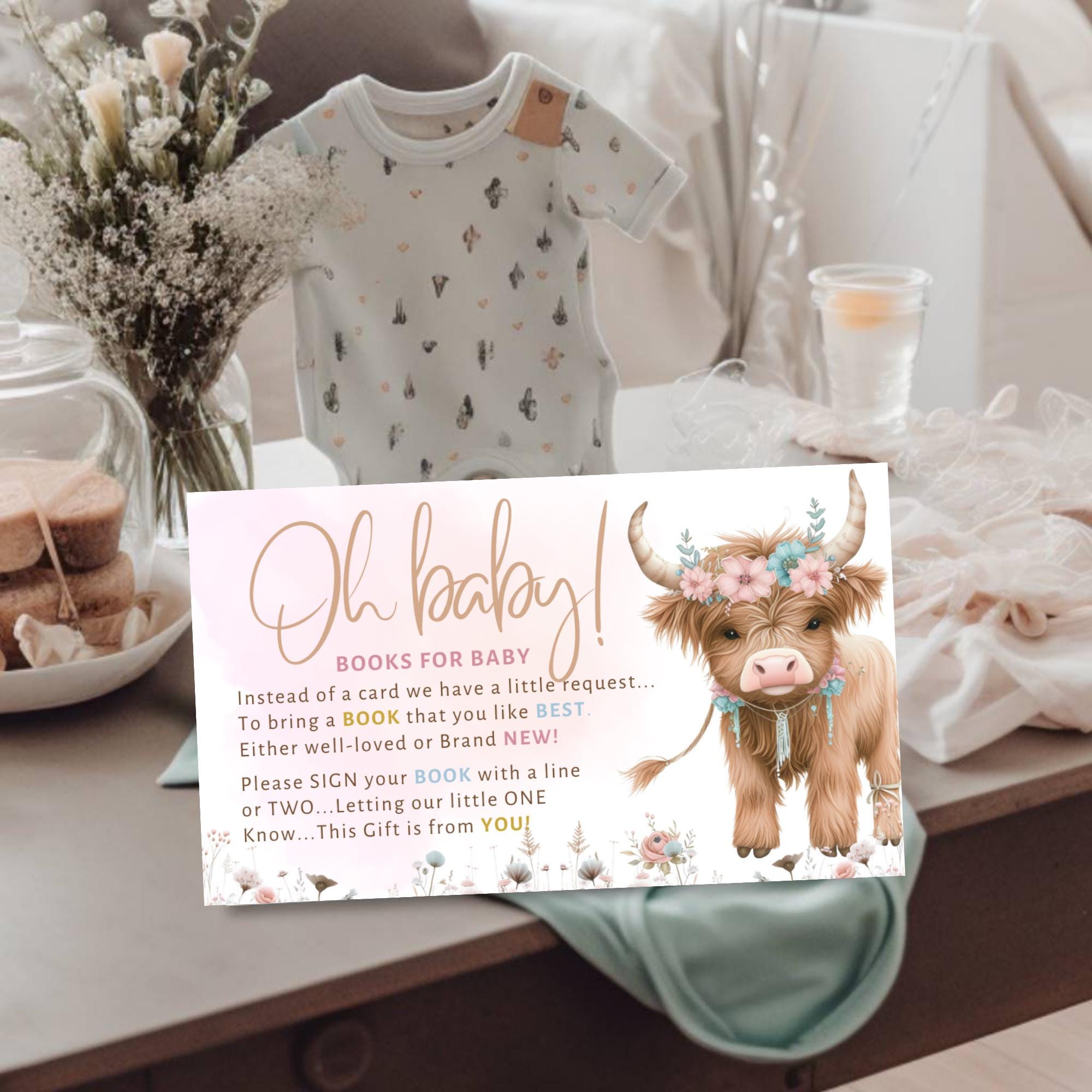 Pink Boho Highland Cow Books for Baby Cards, Baby Books, Gifts for Baby ...