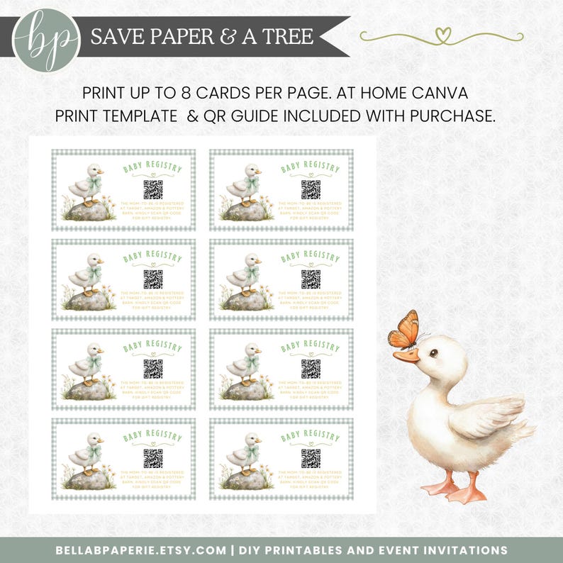 Silly Goose Baby Shower QR Code Registry Card, Editable Template for ...