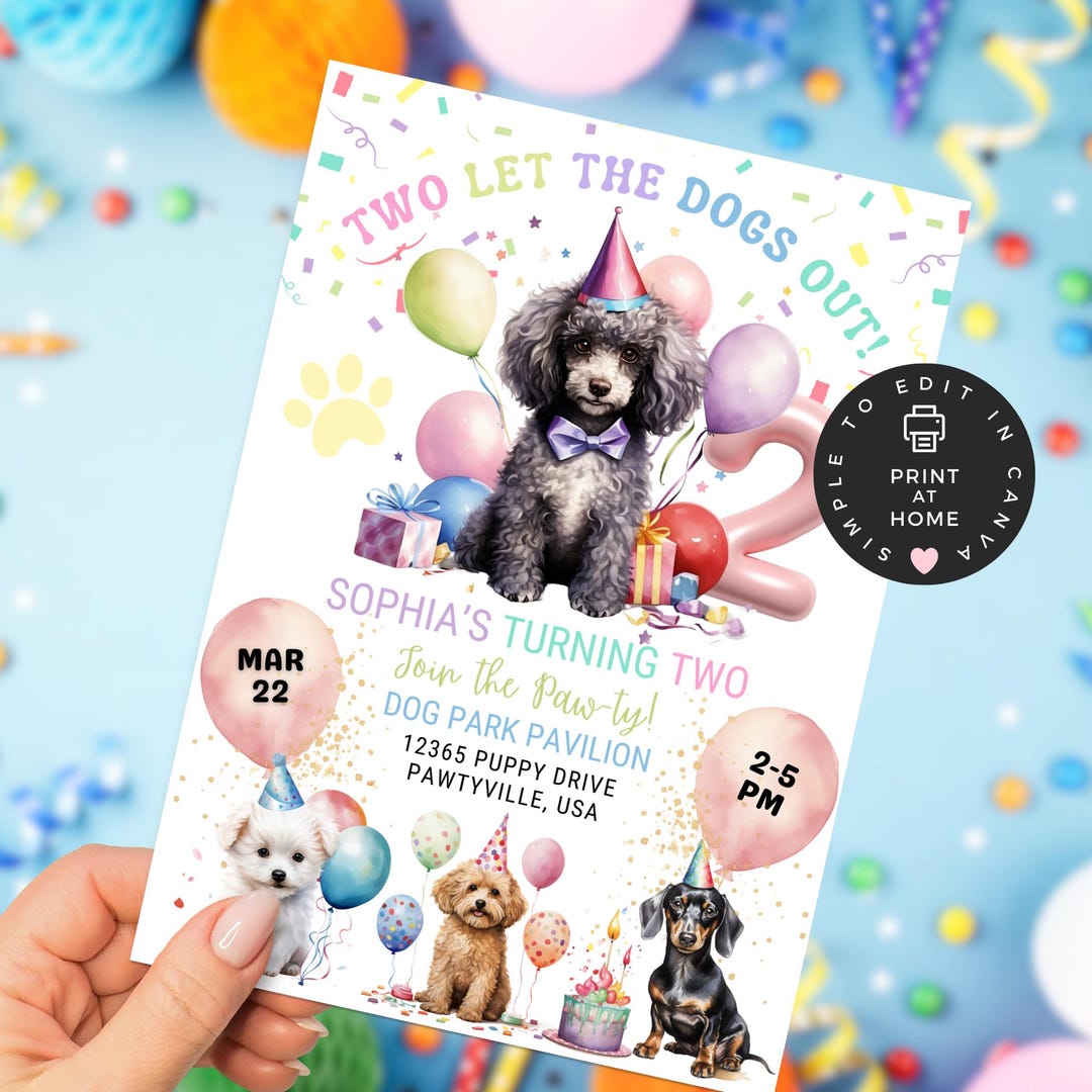 Two Let the Dogs Out Birthday Invitation - Puppy Party - Custom Digital ...