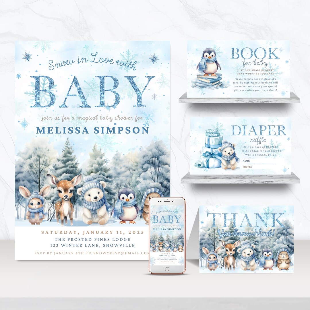 Snow in Love Baby Shower Invitation Bundle Winter Wonderland Theme ...