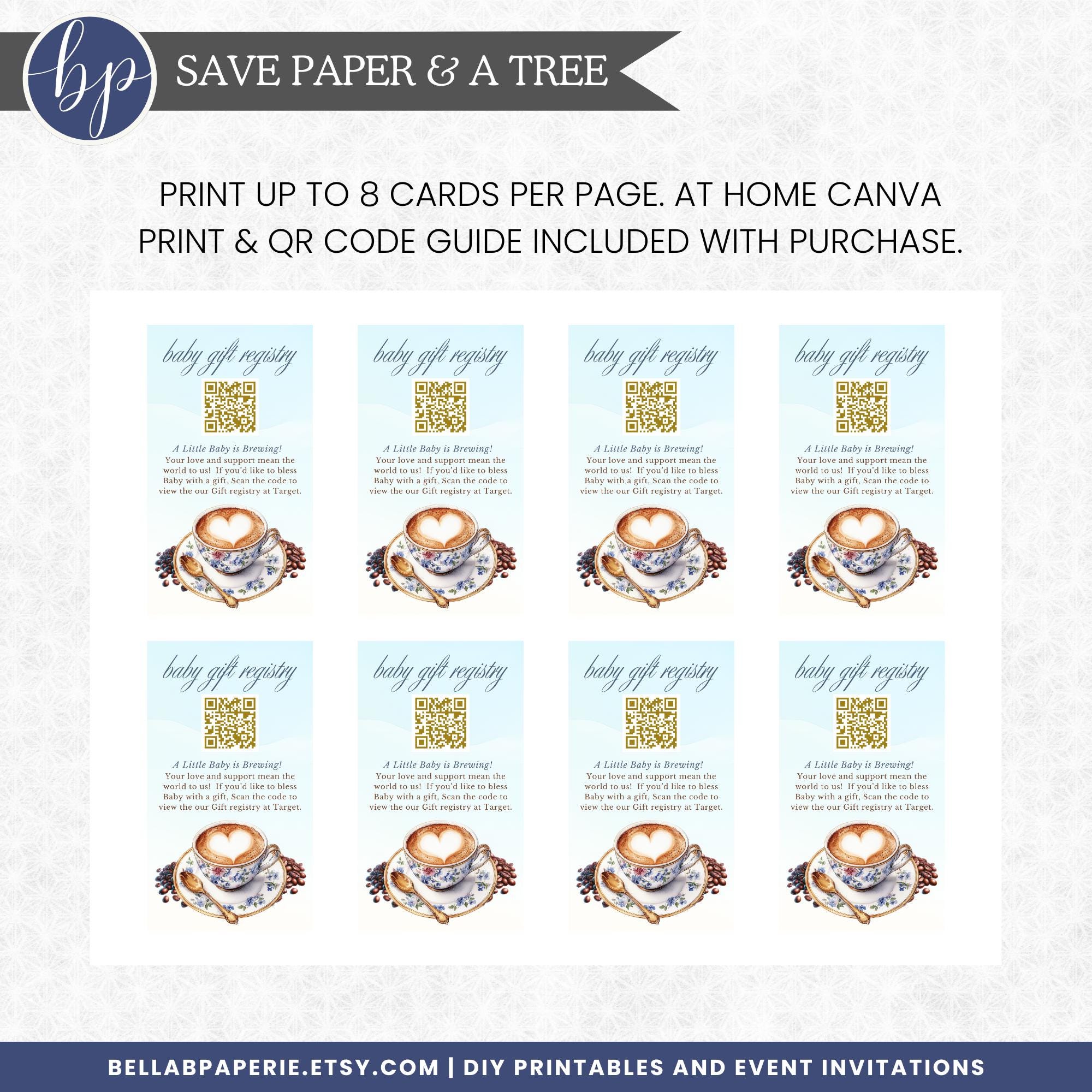 Coffee Bean Registry Card, A Baby is Brewing Baby Shower, Boy Baby ...