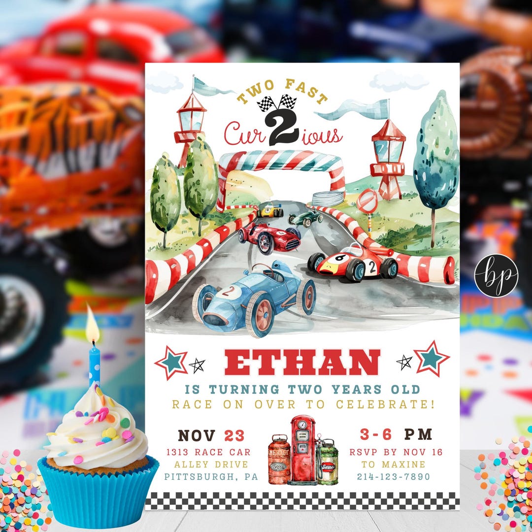 2 Fast 2 Curious Birthday Invitation - Editable Race Car Invite ...