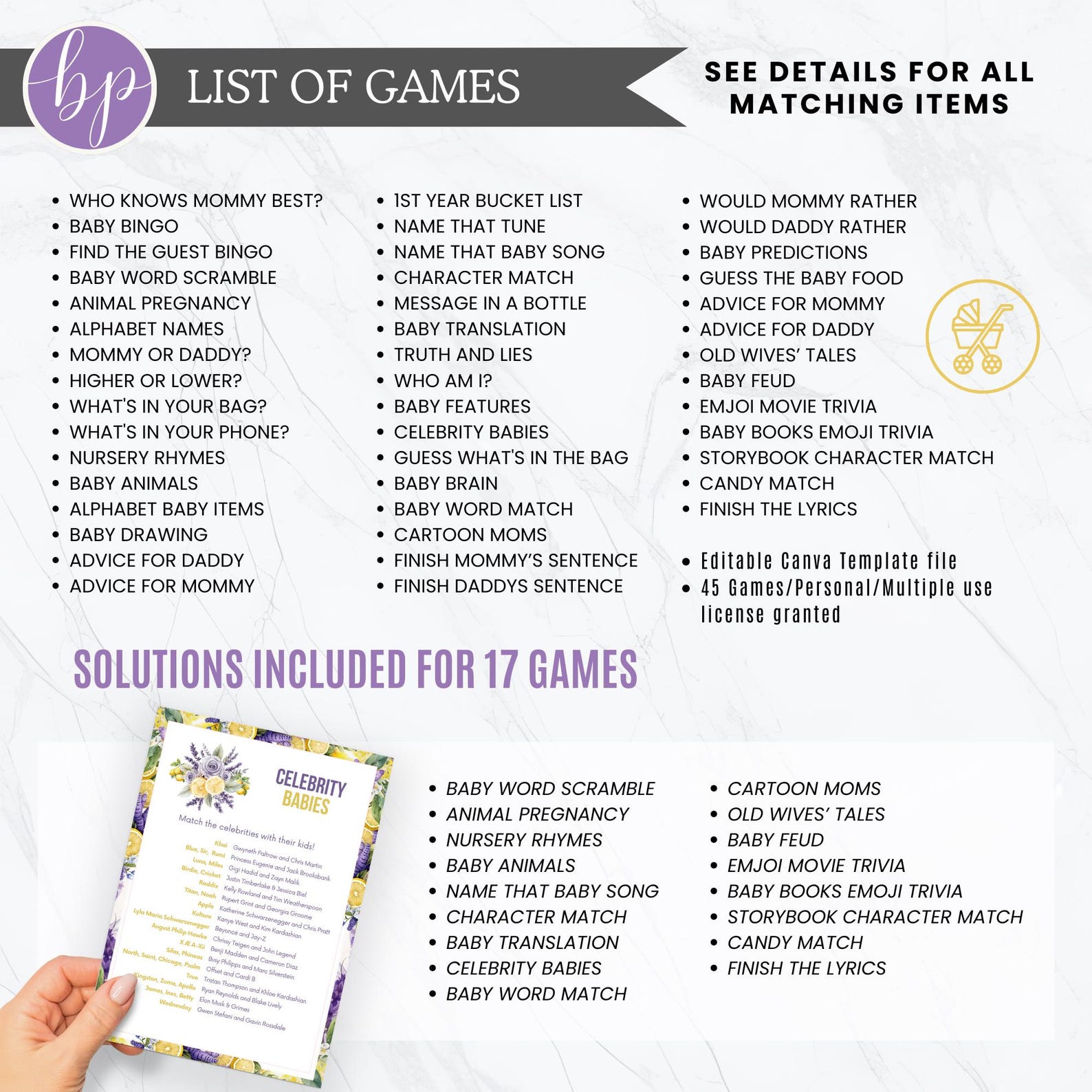 Lemons and Lavender Baby Shower Games, Editable Canva Bundle, Printable ...