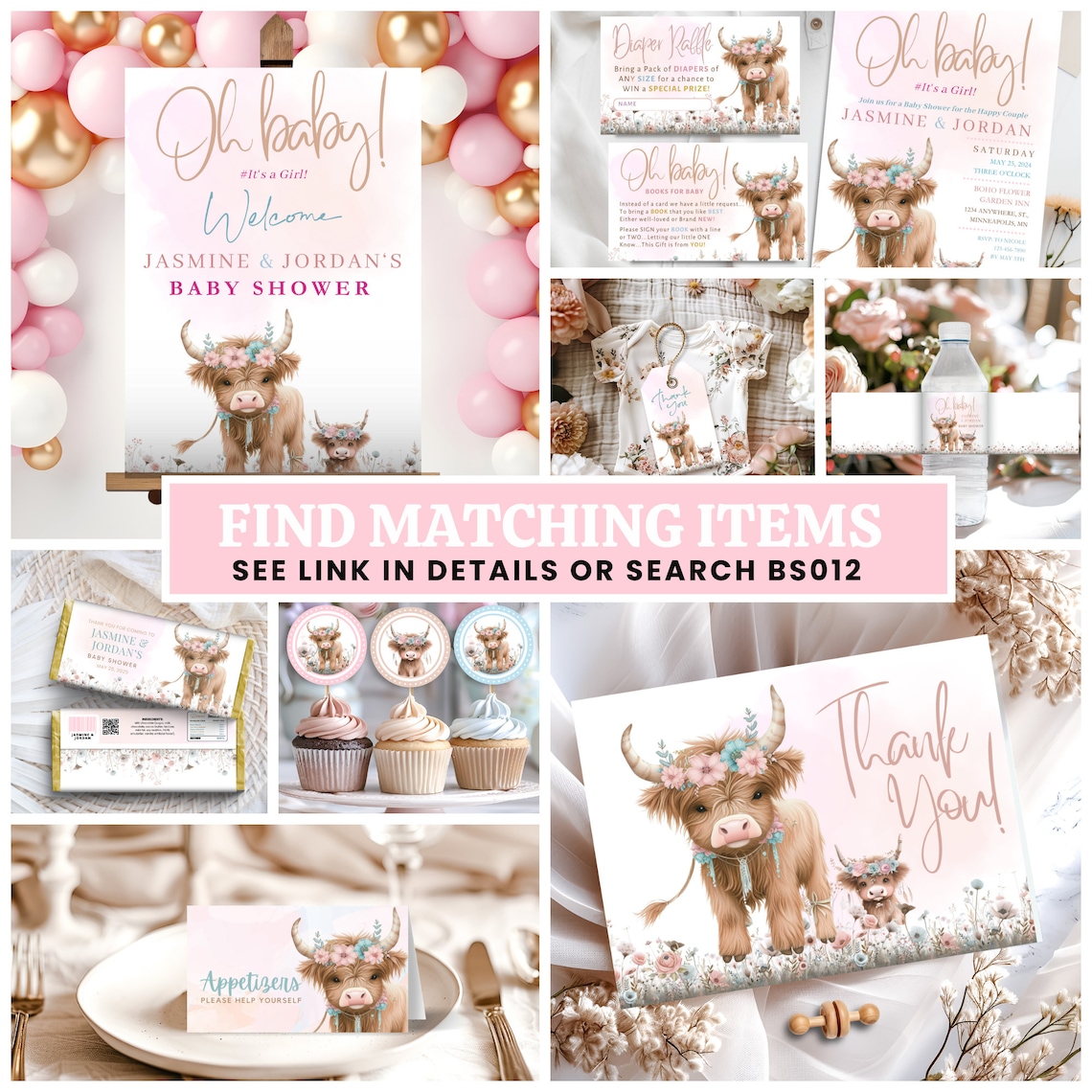 Highland Cow Baby Shower Game Bundle Editable, Girl Highland Cow Baby ...