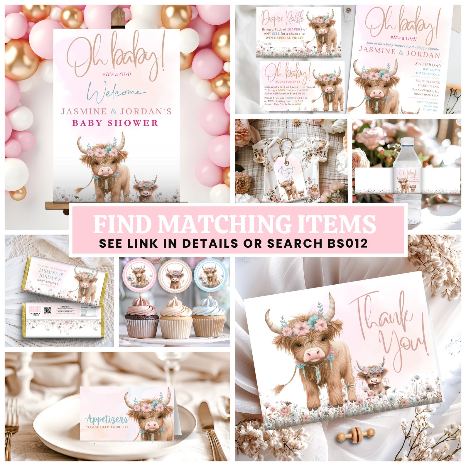 Highland Cow Baby Shower Game Bundle Editable, Girl Highland Cow Baby ...