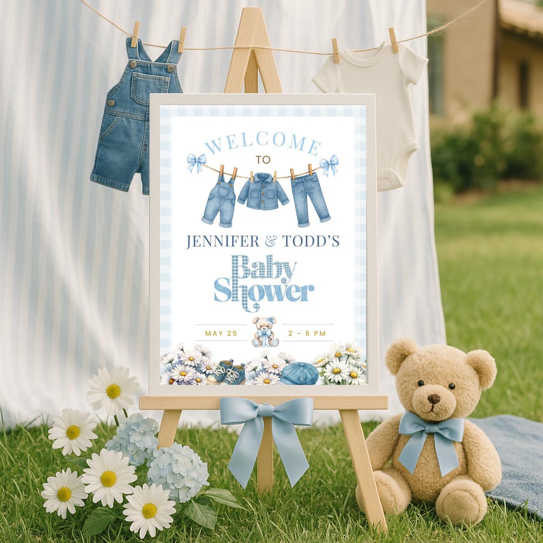 Denim Baby Shower Welcome Sign | 18x24 Printable | Blue Jean Theme ...