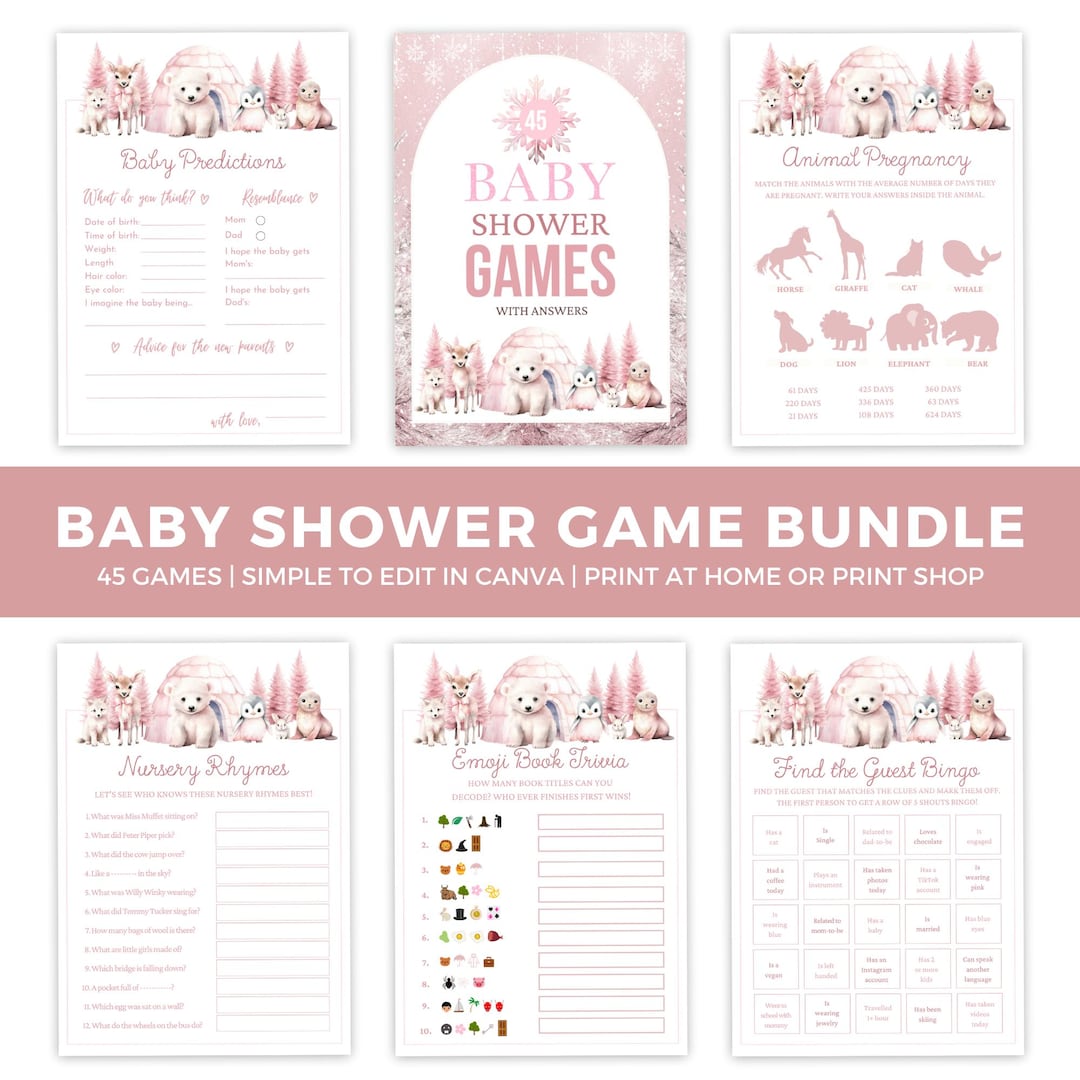 Pink Winter Wonderland Baby Shower Games, Winter Baby Games, Pink Girl ...