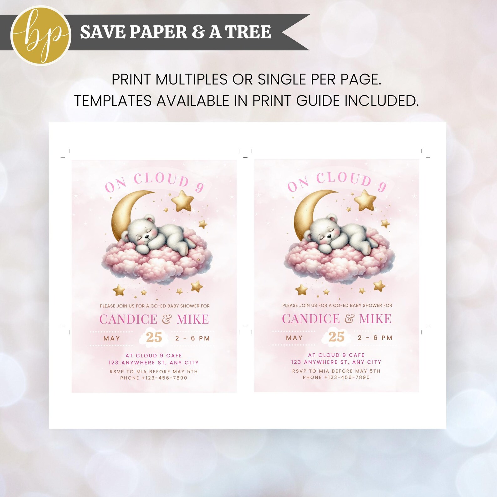 On Cloud 9 Baby Shower Invitation, INSTANT DOWNLOAD, We're on Cloud ...