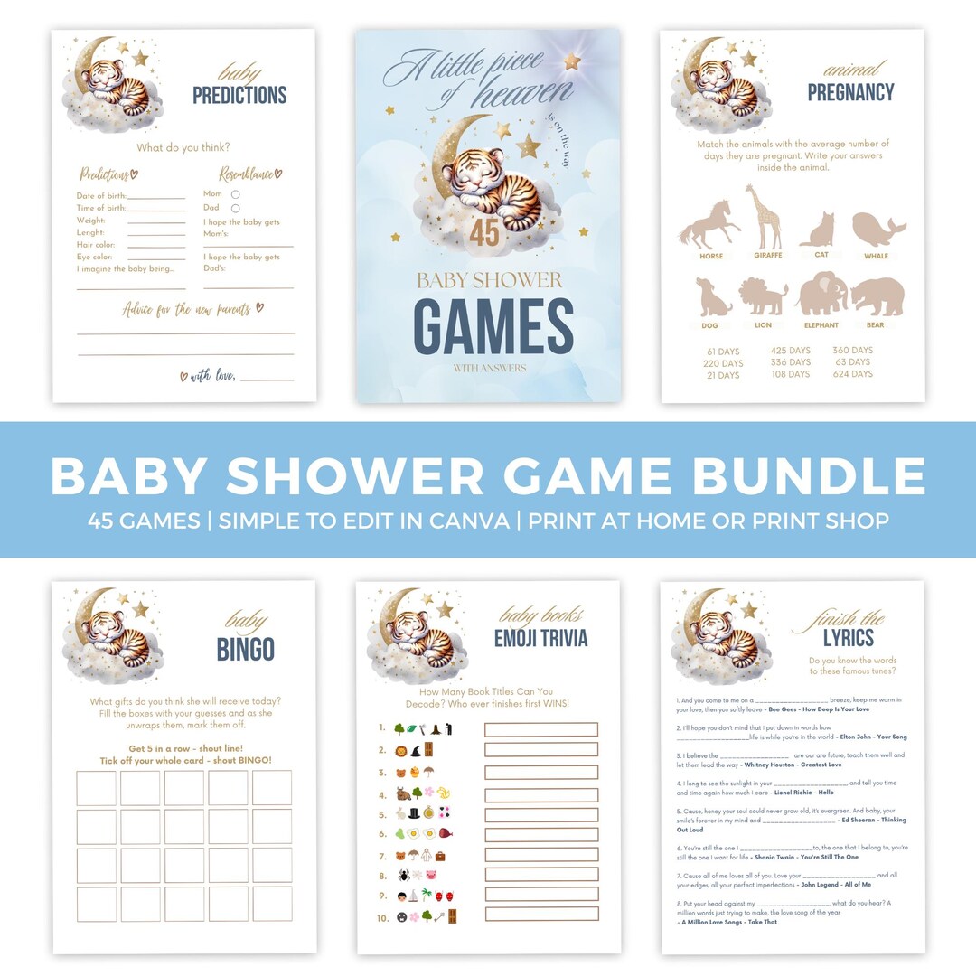 Heaven Sent Baby Shower Games | Moon and Stars Boy or Girl Invites | A ...